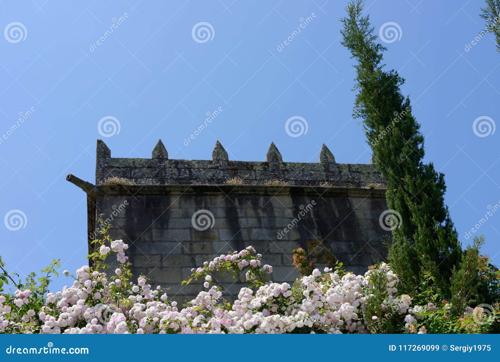 Tower of an Ancient Castle Surrounded by Flowers Stock Image - Image of ...