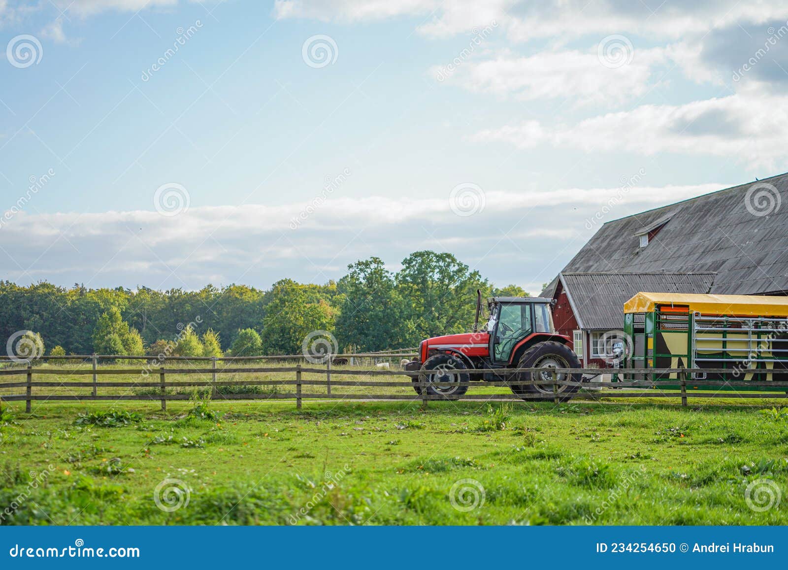 Tractor with a Cattle Trailer at the Farm Stock Photo - Image of ...