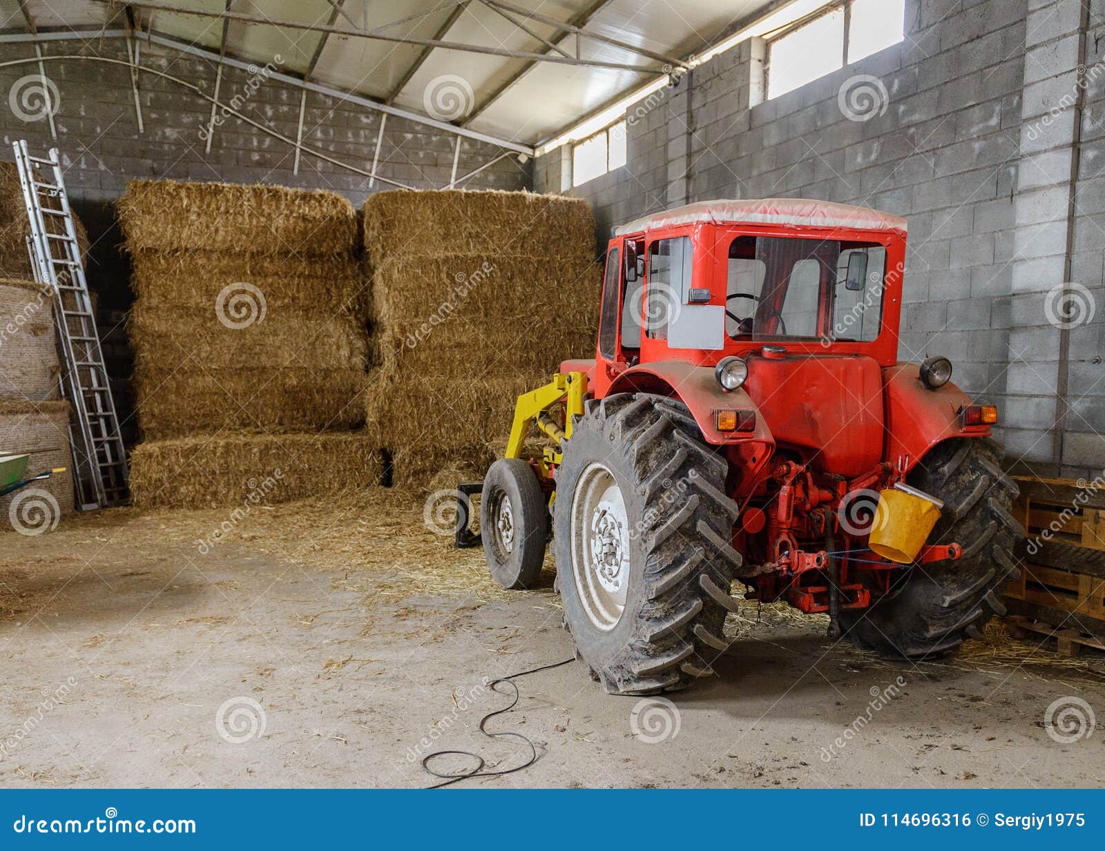 Tractor in a Shed with Haystacks Stock Photo - Image of harvesting ...