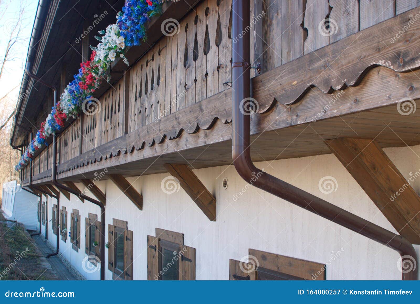 Image of Traditional Alpine Balcony with Flowers Stock Image - Image of ...