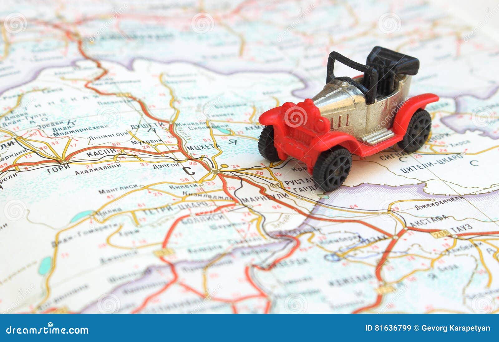 Image Travel Concept, Small Red, Black Car on Map Stock Image - Image ...