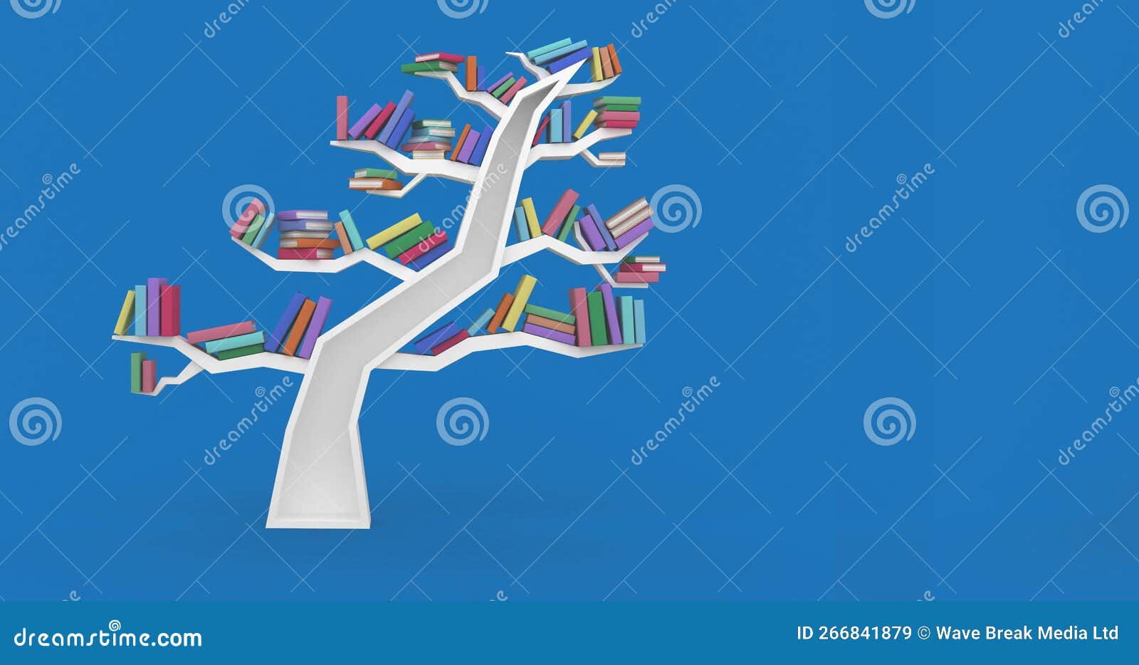 Image of Tree with Books on Branches on Blue Background Stock ...