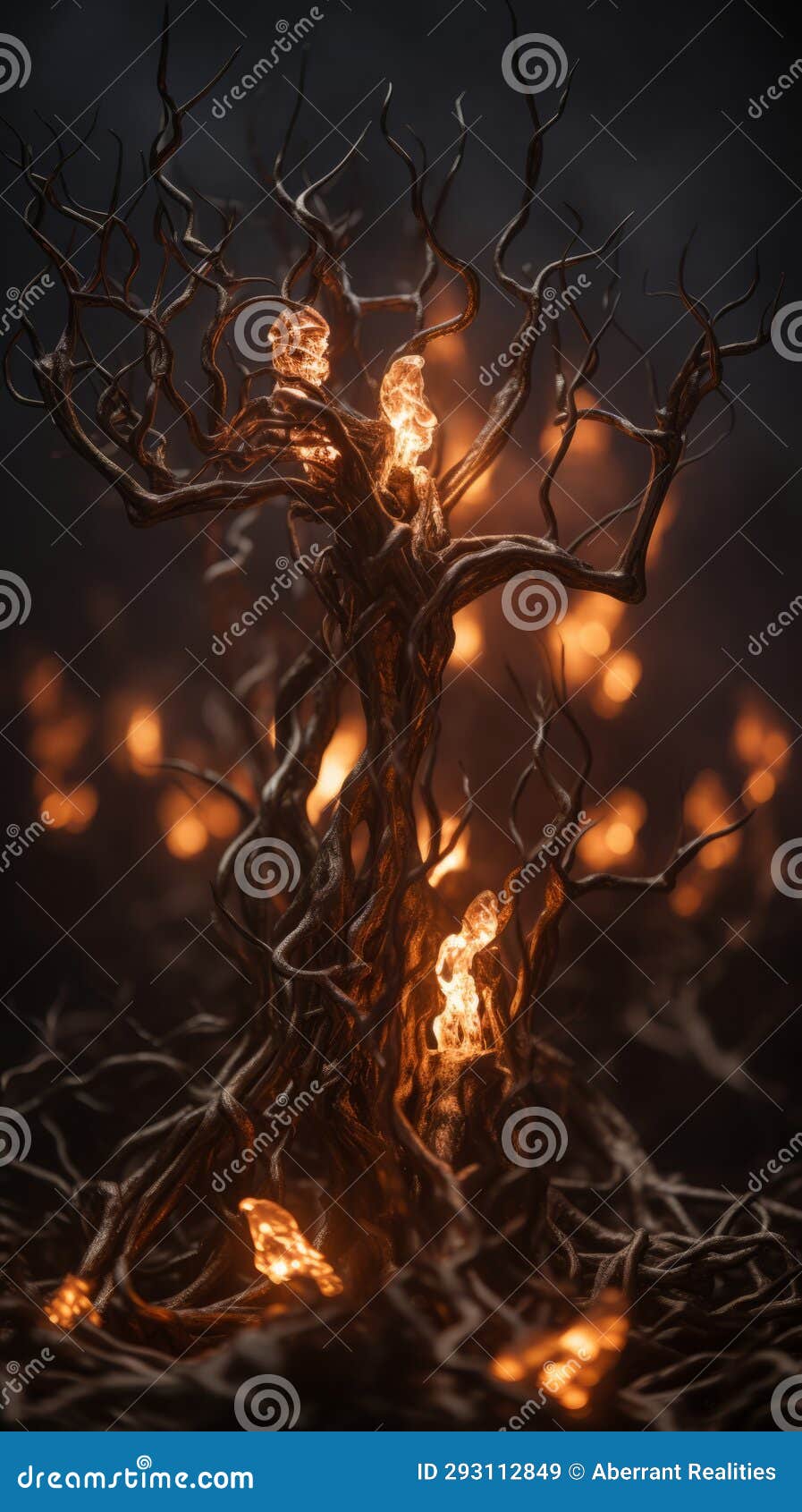 An Image of a Tree with Flames Coming Out of it Stock Illustration ...