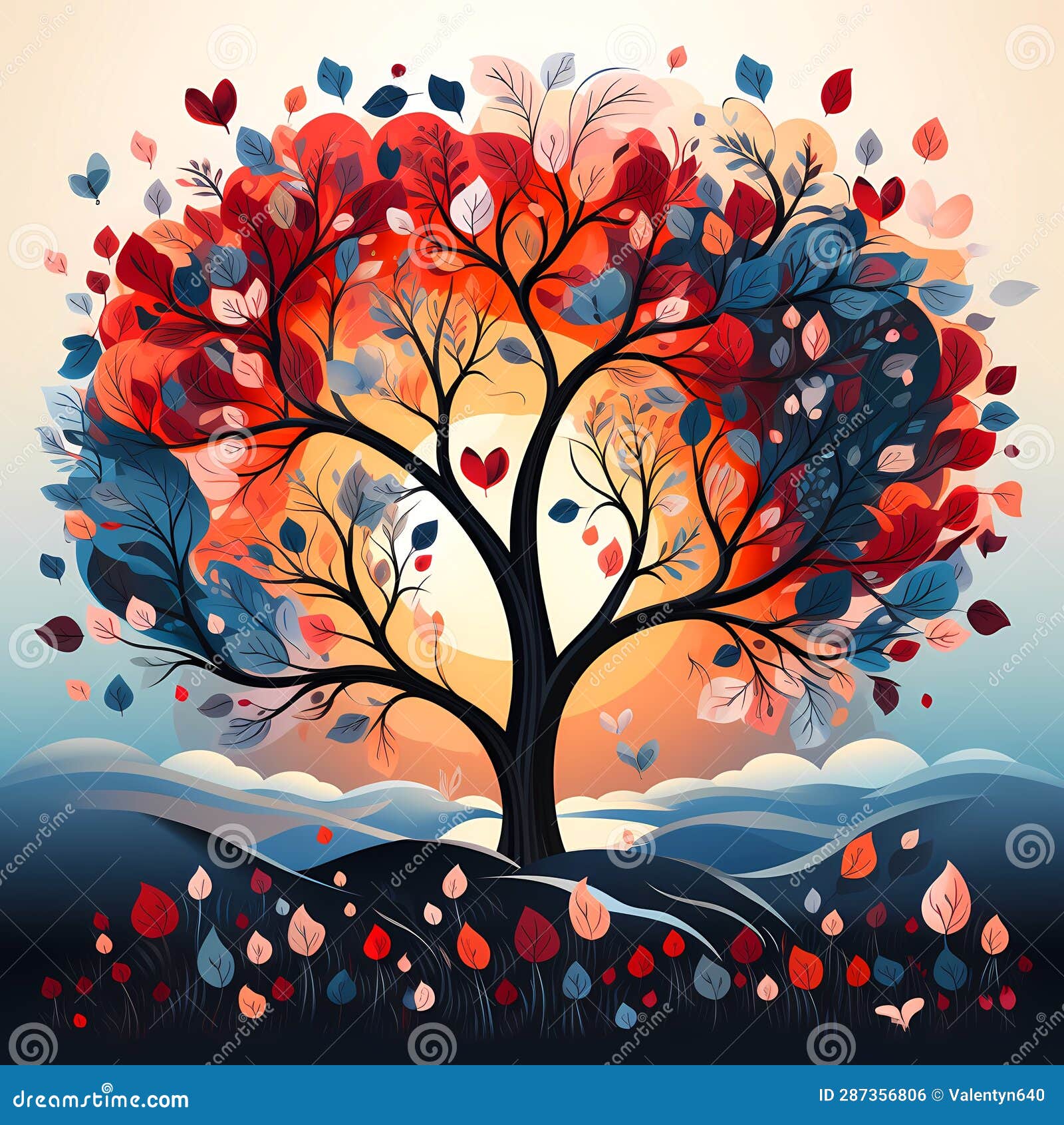 Image of Tree with Leaves Blowing in the Wind. Generative AI Stock ...