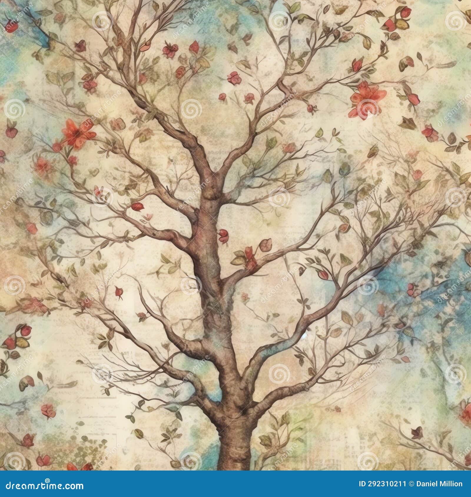 Tree Old Paper, Vintage Digital Paper Stock Illustration - Illustration ...