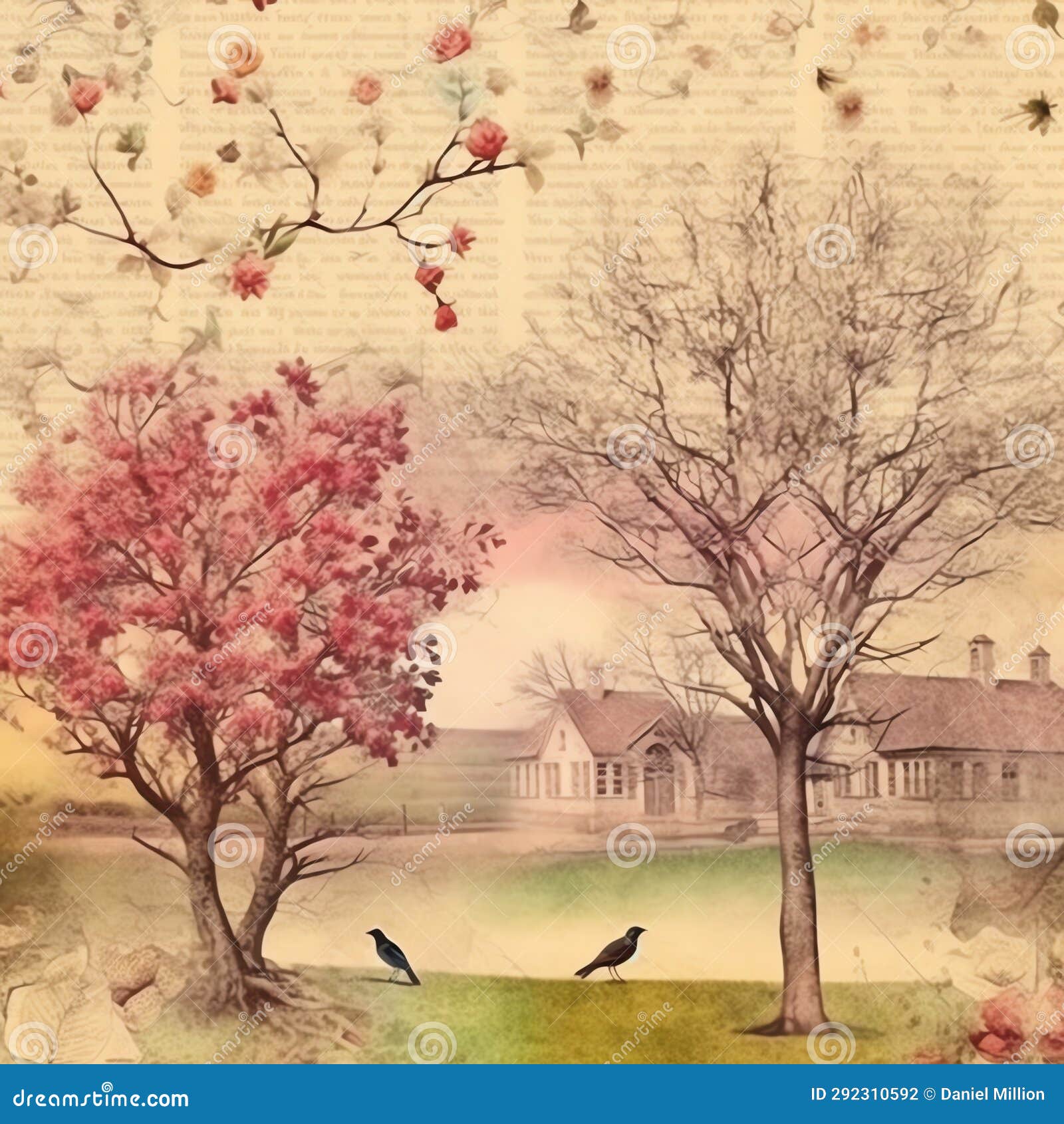 Tree Old Paper, Vintage Digital Paper Stock Illustration - Illustration ...