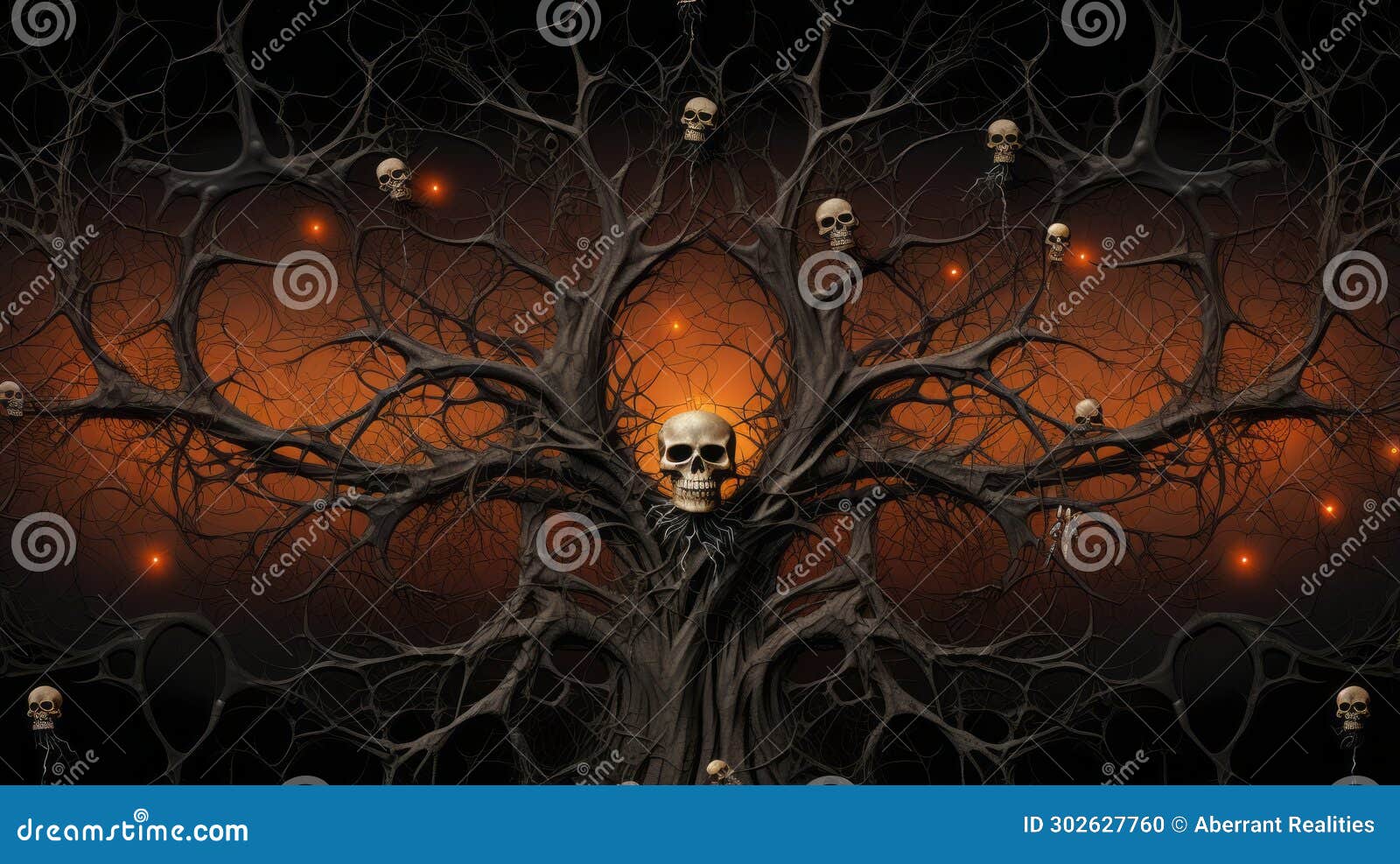 An Image of a Tree with Skulls on it Stock Illustration - Illustration ...