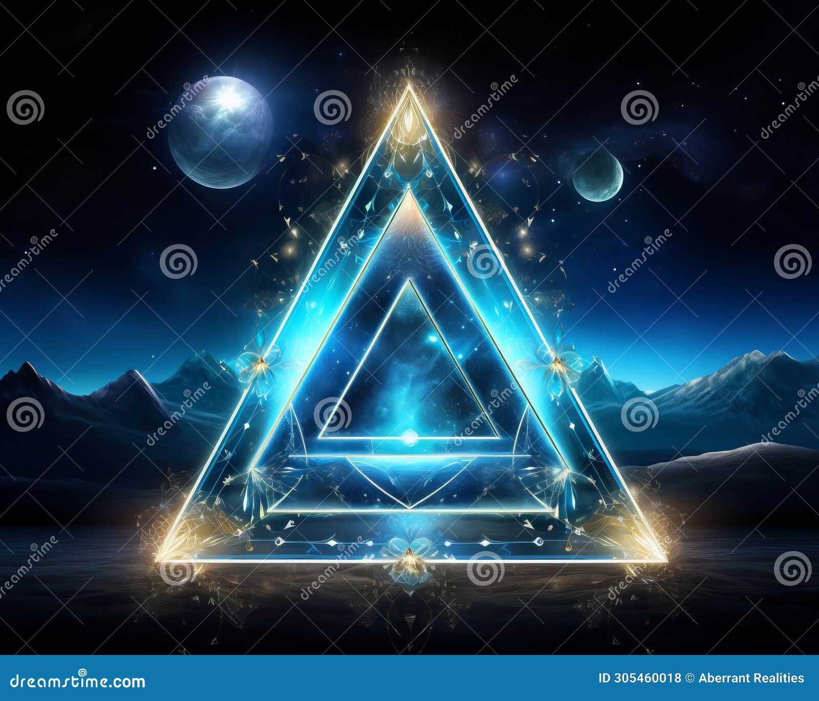 An Image of a Triangle with Stars and Planets in the Background Stock ...