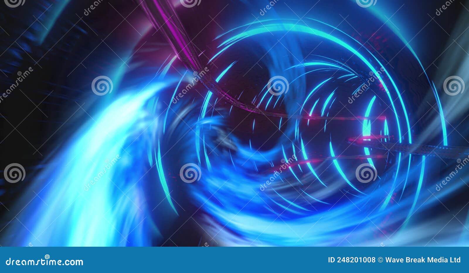 Image of Tunnel Made of Blue Lights Moving on Black Background Stock ...