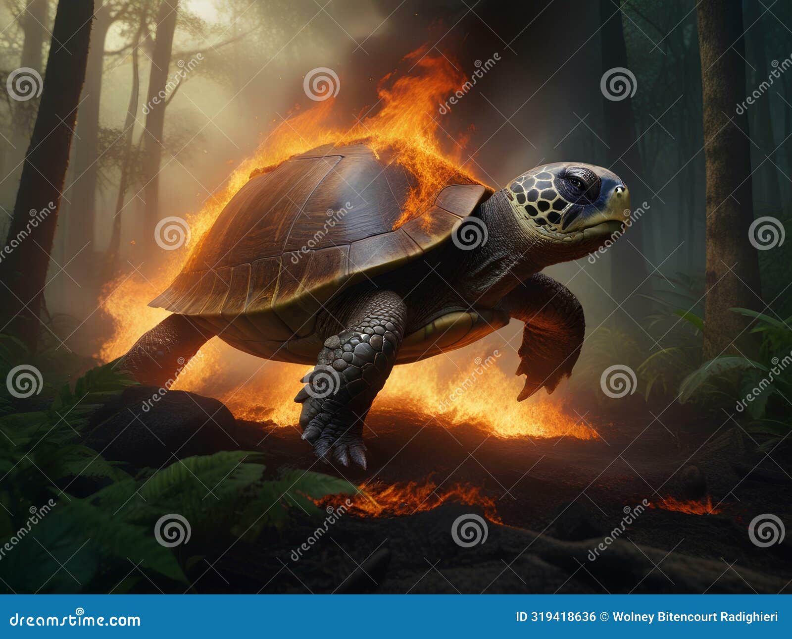 Image of a Turtle Escaping from a Burning Forest 2 Stock Illustration ...