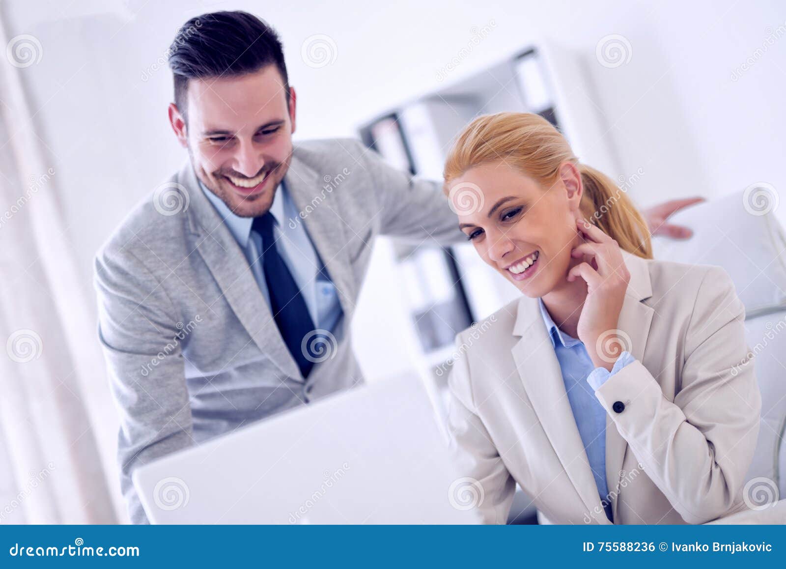 Image of Two Business People Working at Meeting in Office Stock Photo ...