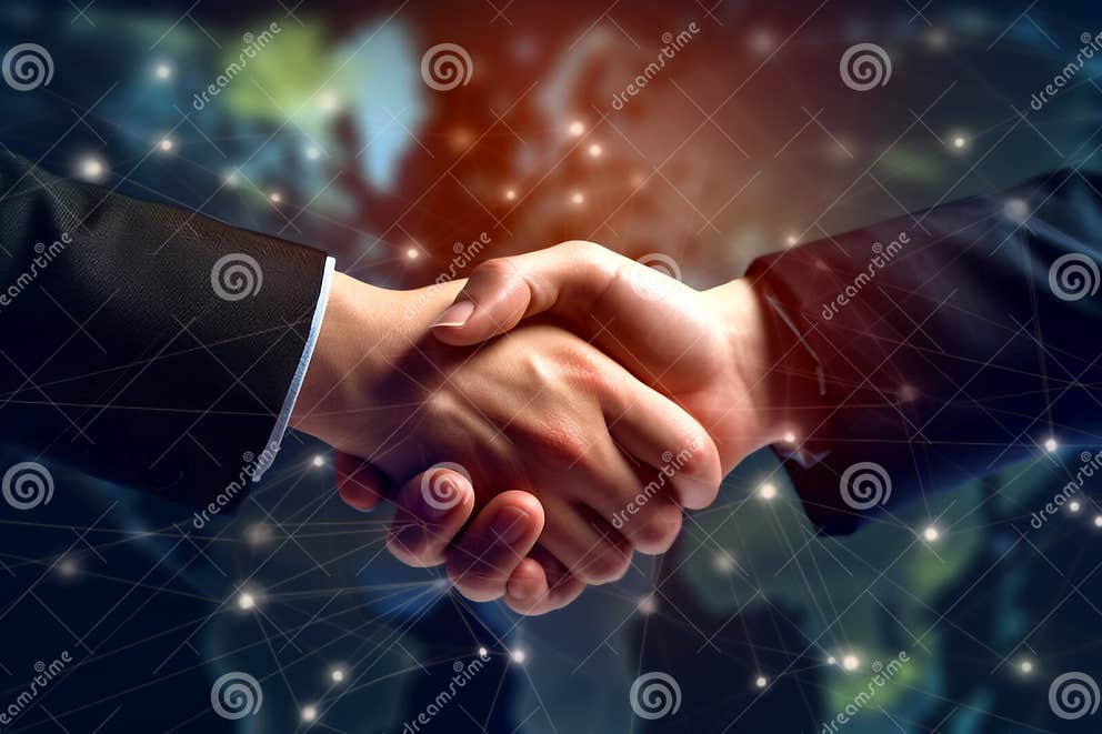 Image of Two Businessmen Shaking Hands Over Network Background Stock ...
