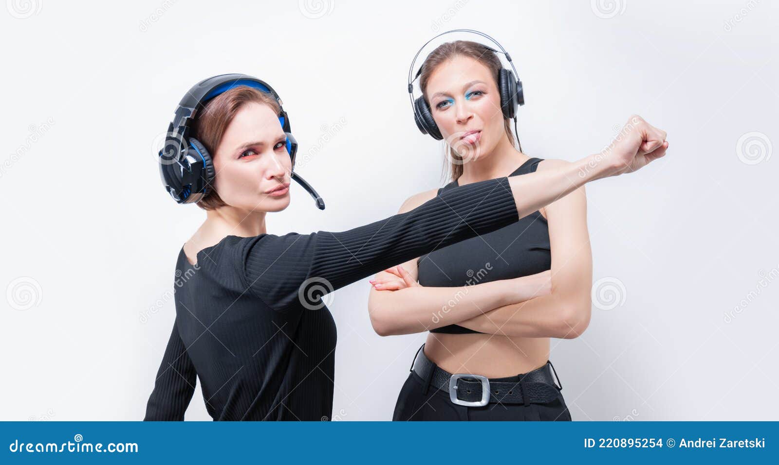 Image of Two Funny Women with Headsets. Customer Support Concept Stock ...