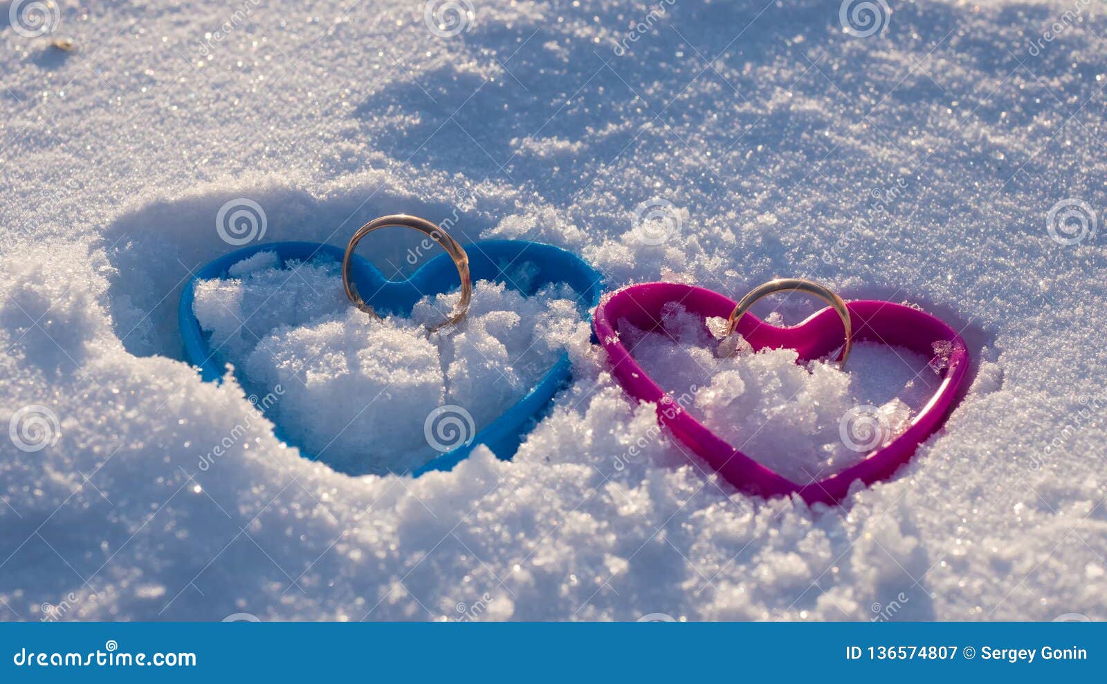 The Image of Two of Hearts in Snow with Wedding Rings Stock Image ...