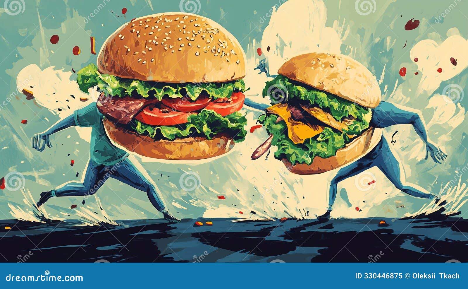 Image of Two Humanoid Aggressive Junk Food Burger Stock Illustration ...