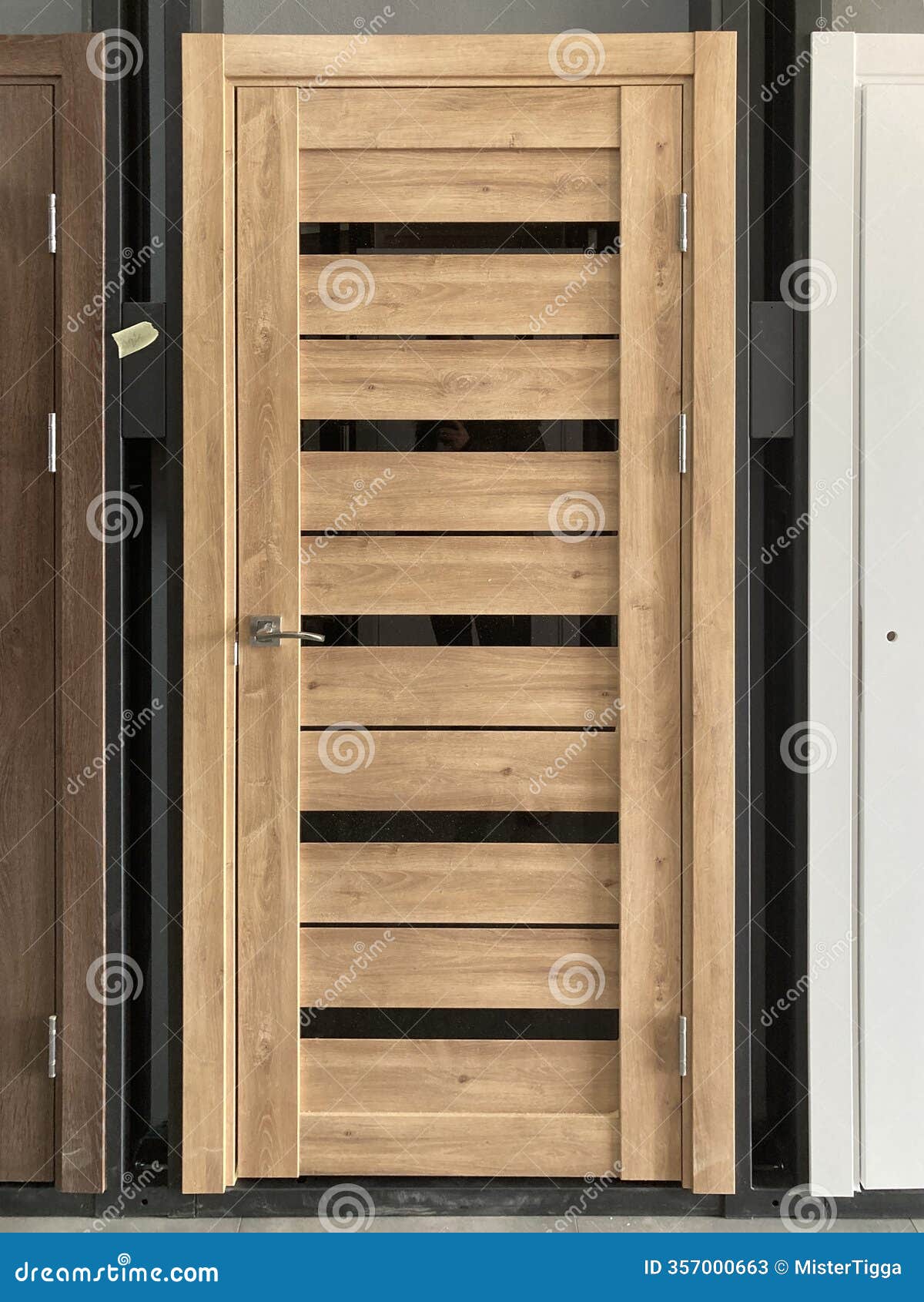 Image of Two Interior Doors on Display, One Dark Wood-grain and the ...