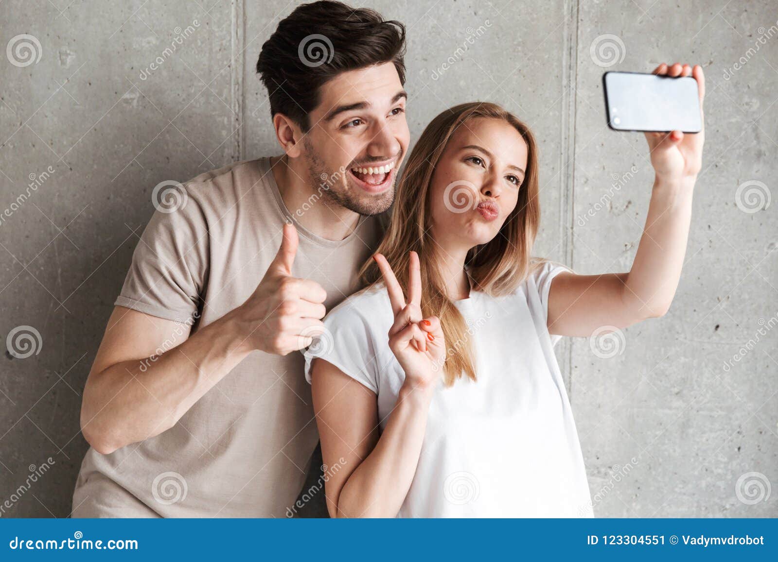 Image Of Two Joyful People Man And Woman 20s Taking Selfie Photo Stock