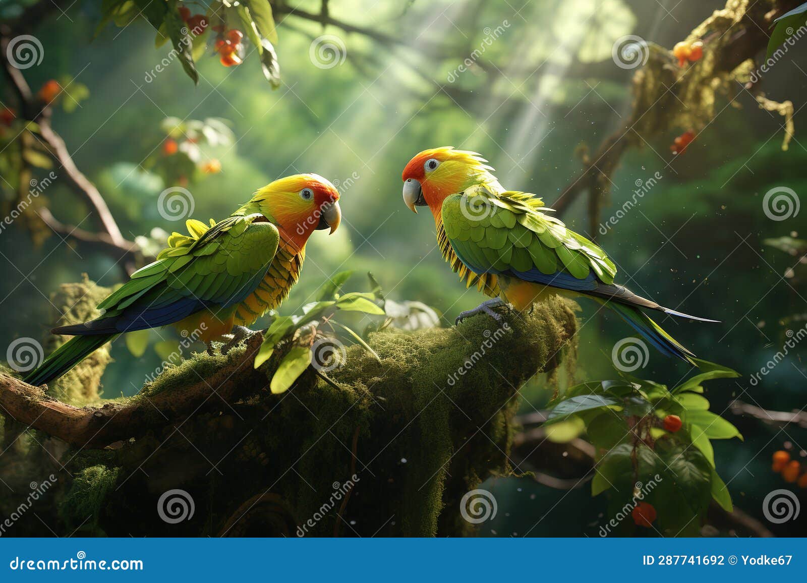Image of a Two Parakeets Sticking on the Branches in the Forest, Bird ...