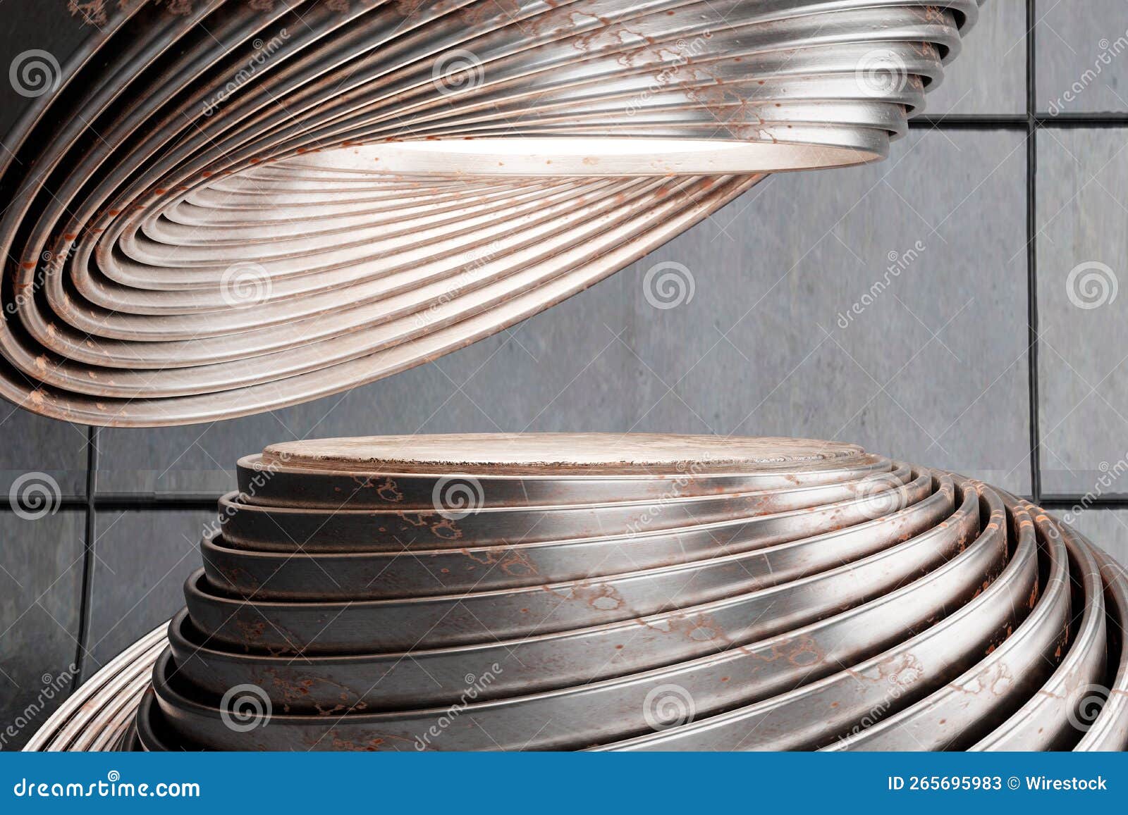Image of Two Shiny Dark Grey Round Objects with Layers and a Light ...