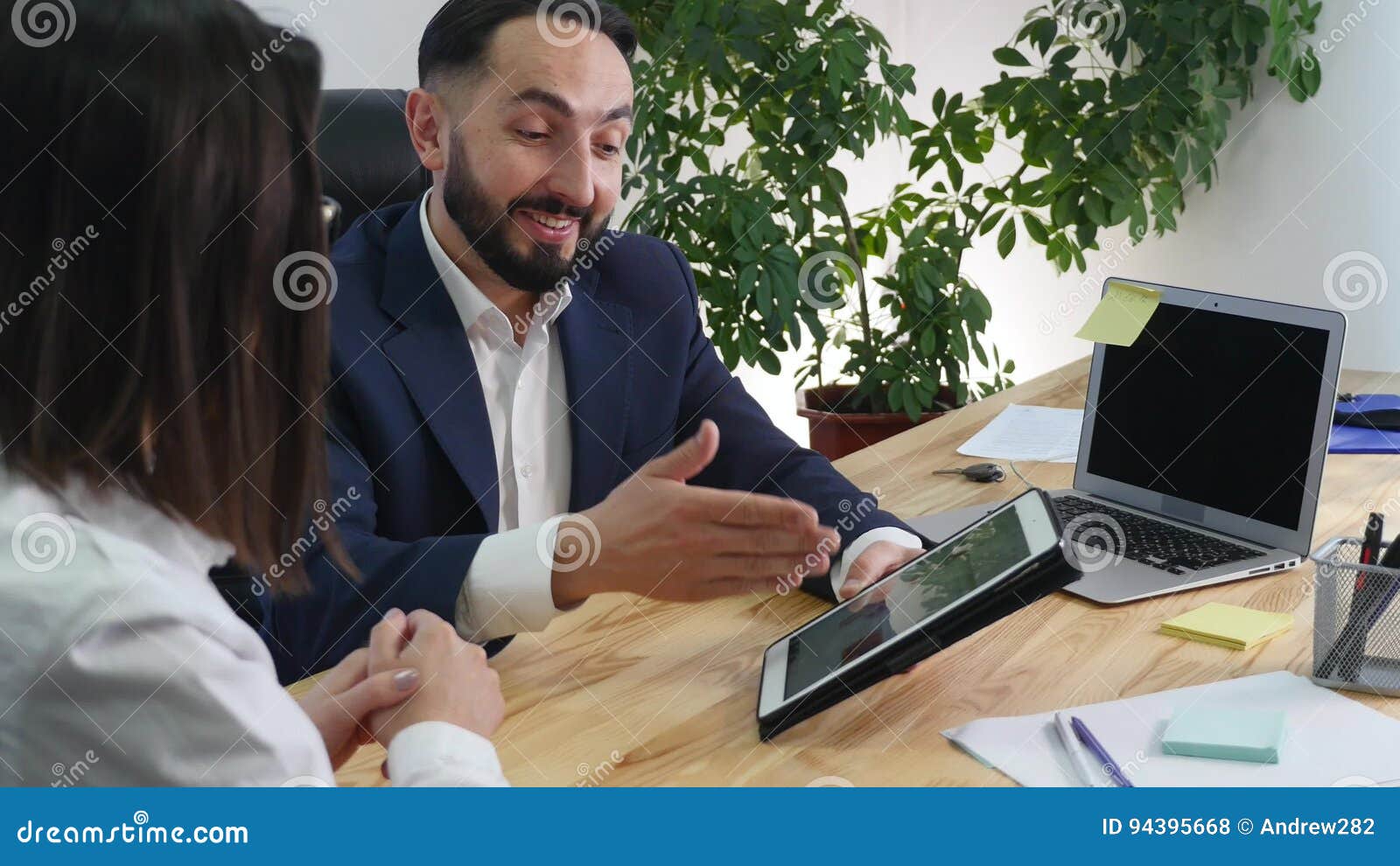 Image of Two Successful Business Partners Working at Meeting in Office ...