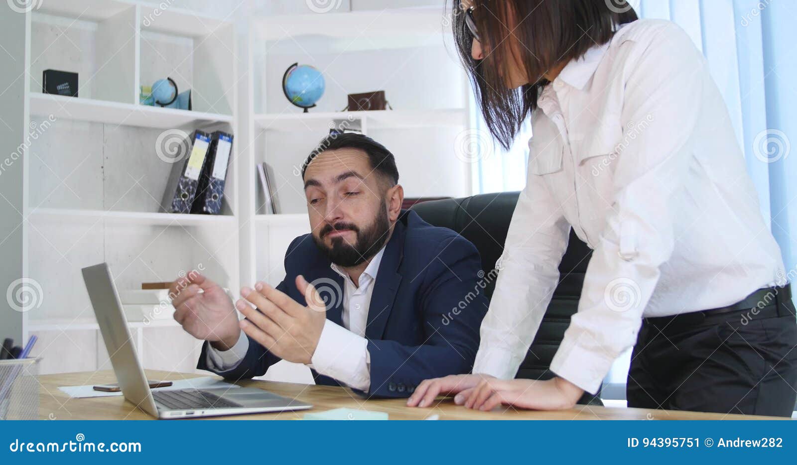 Image of Two Successful Business Partners Working at Meeting in Office ...