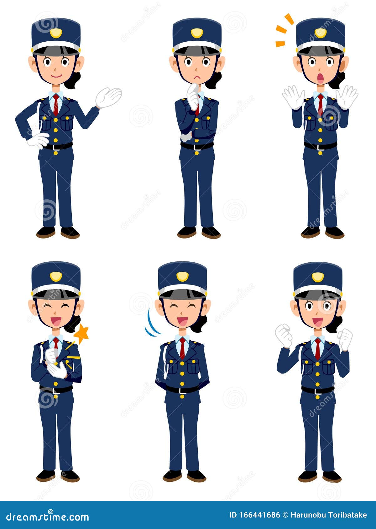 6 Types of Female Guards` Poses and Gestures Stock Vector ...