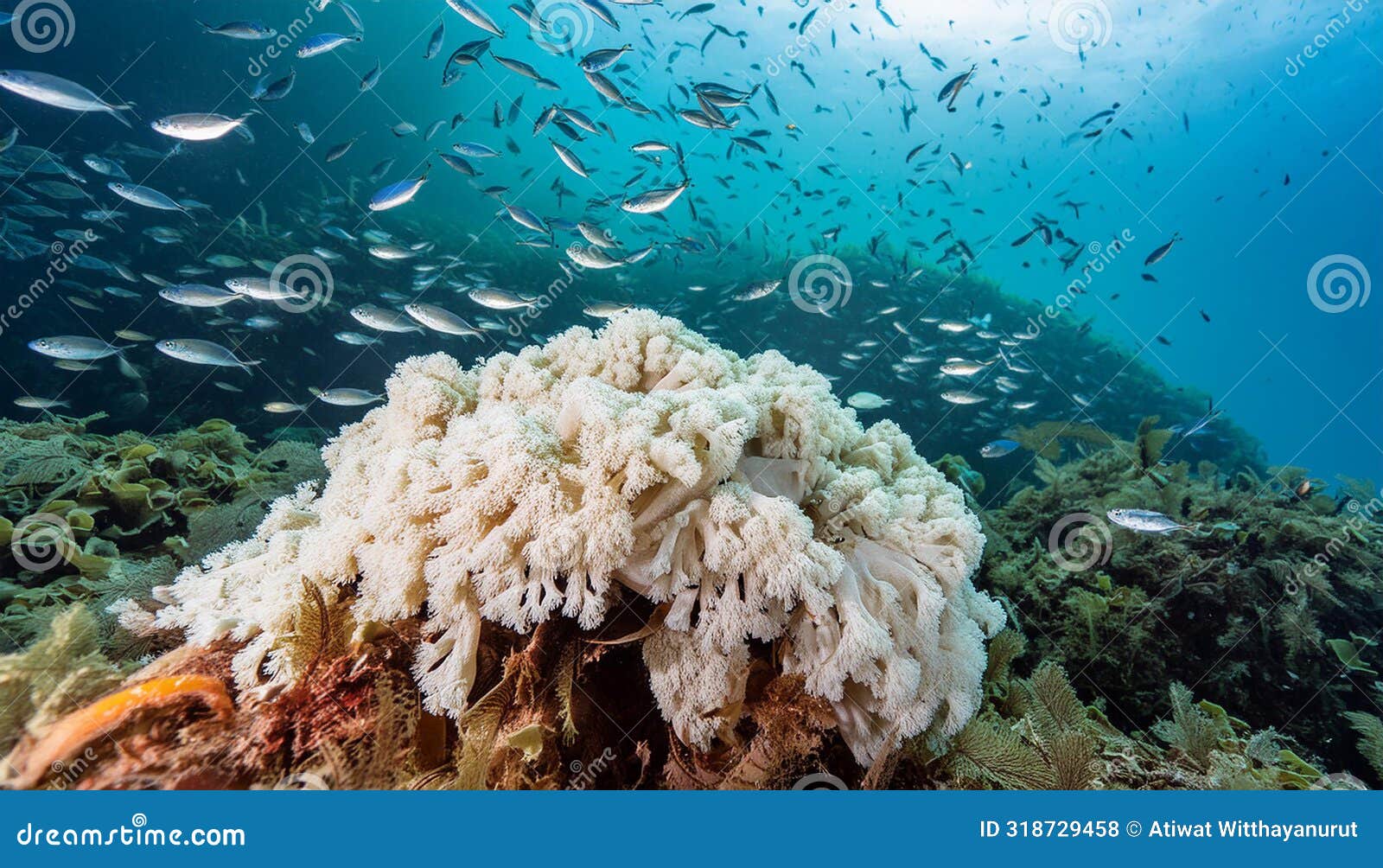Image of Under the Sea with Coral Bleaching Phenomenon on Small Fish ...