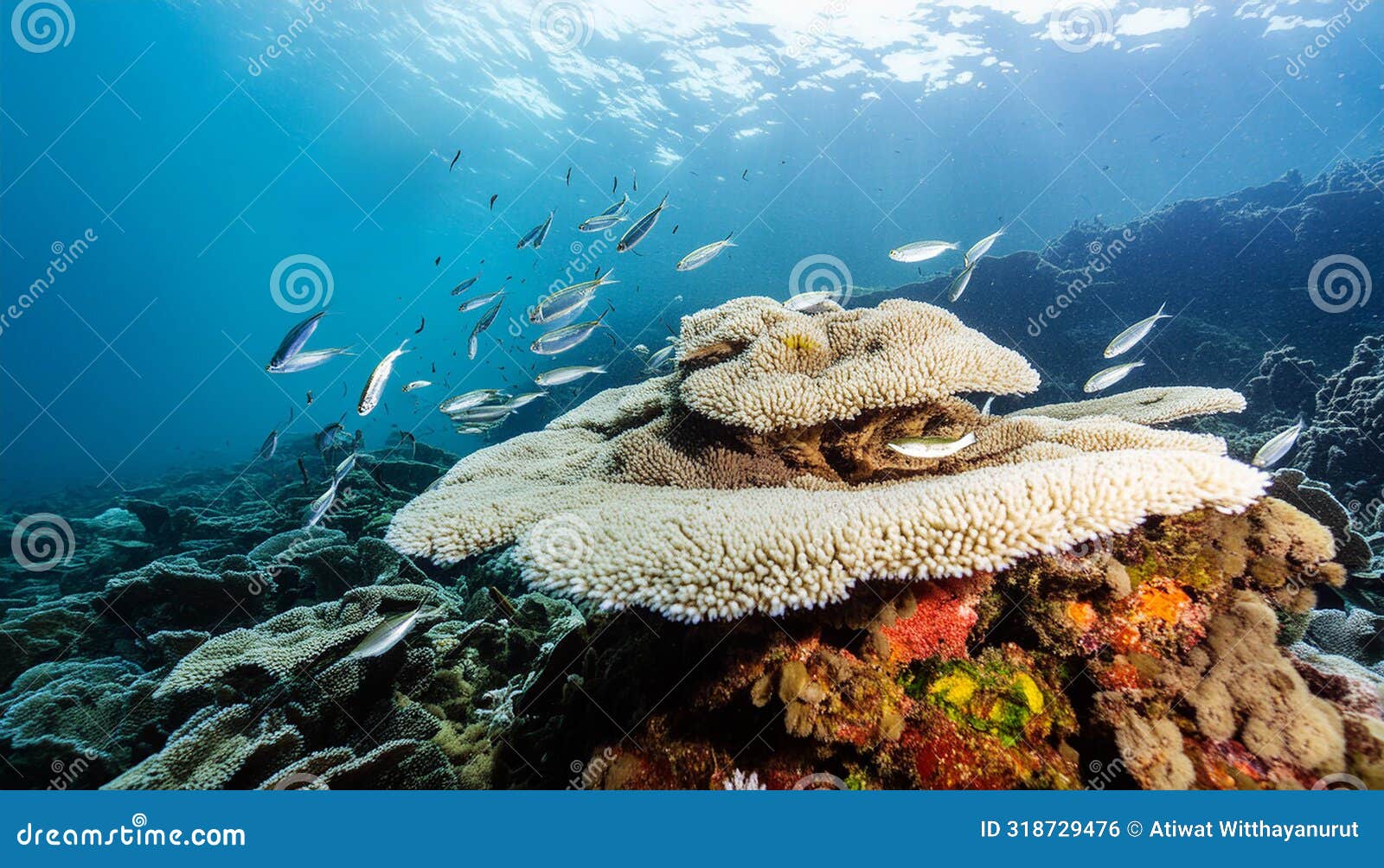 Image of Under the Sea with Coral Bleaching Phenomenon on Small Fish ...