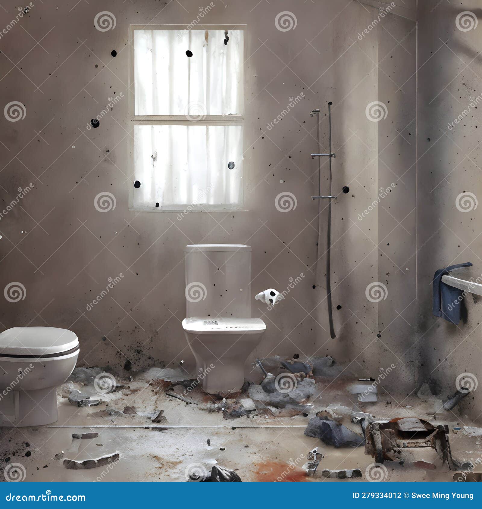 Image of the Unorganized or Abandoned Bathroom with Bath Tub, Toilet ...