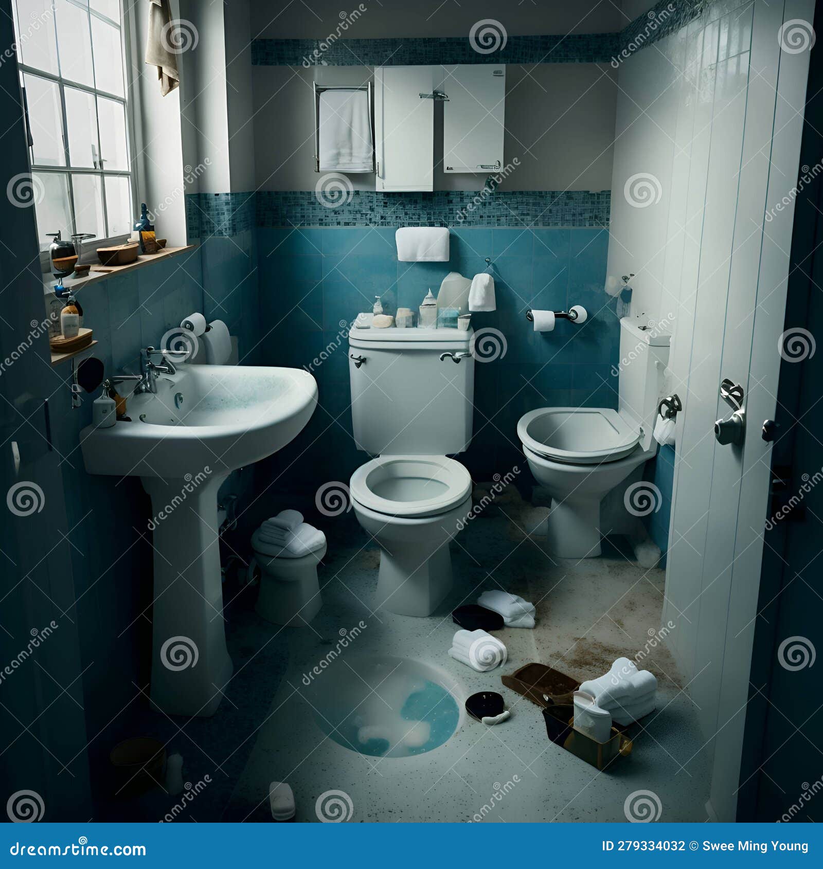 Image of the Unorganized or Abandoned Bathroom with Bath Tub, Toilet ...