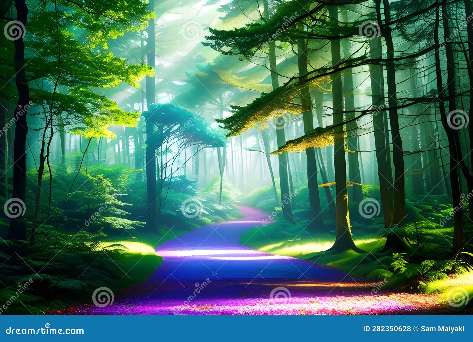 Pathway In An Enchanted Art Nouveau Summer Forest Stock Photography ...