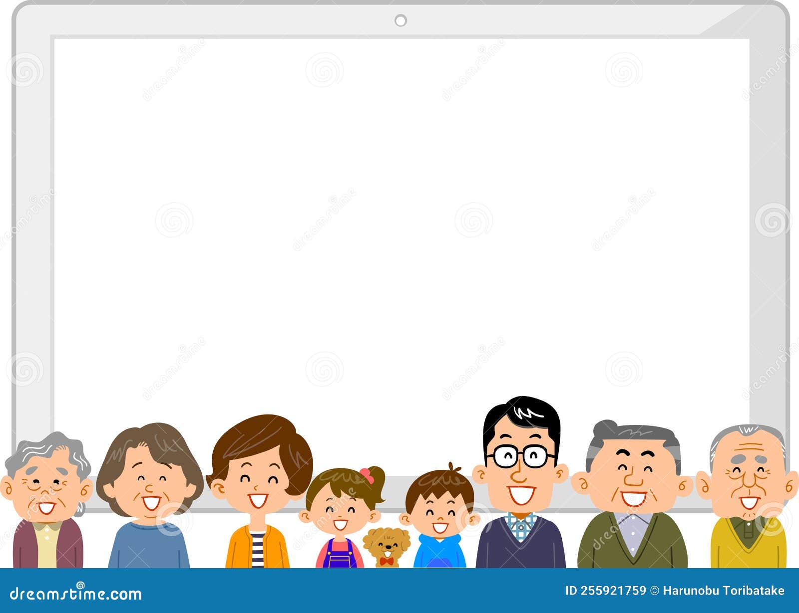 Upper Body of a Four-generation Family Laughing with a Tablet PC Stock ...
