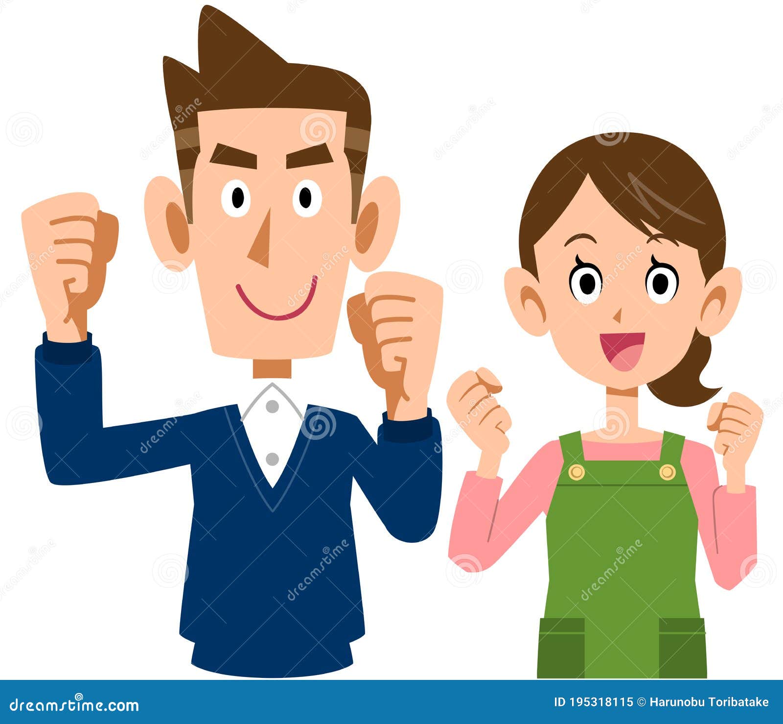 Upper Body of a Young Couple in Victory Pose Stock Vector ...