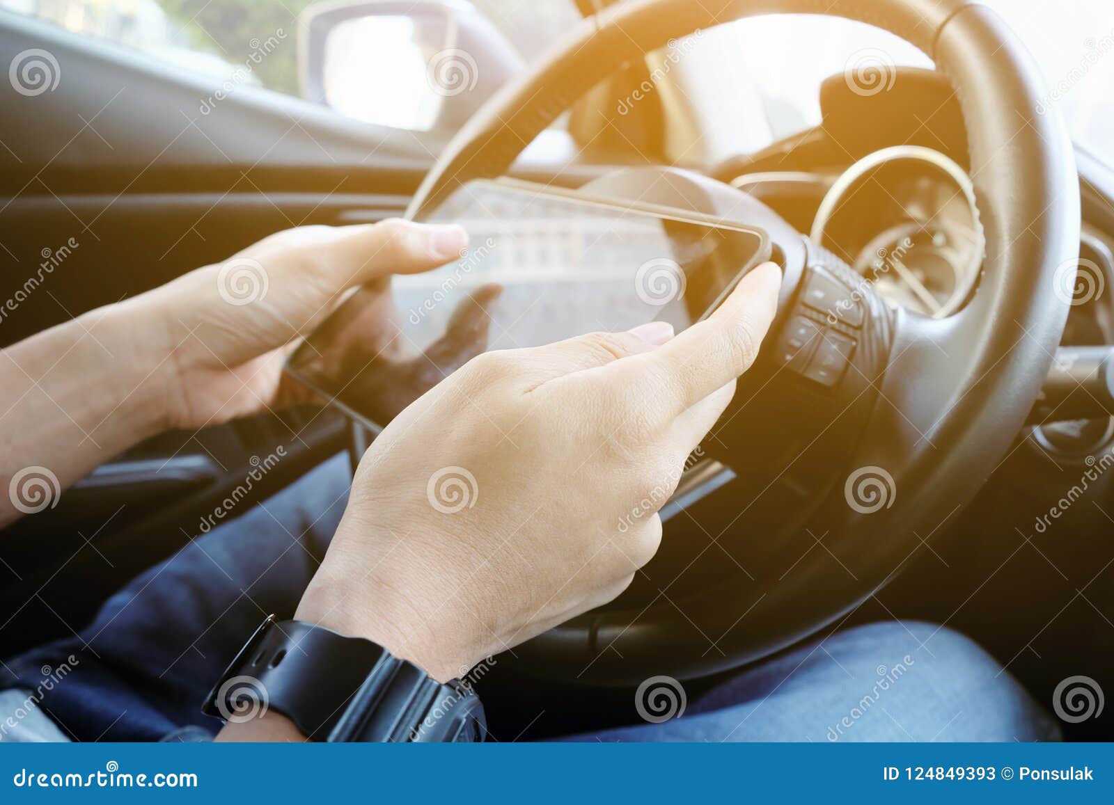 Using Digital Tablet while Driving the Car Stock Image - Image of ...