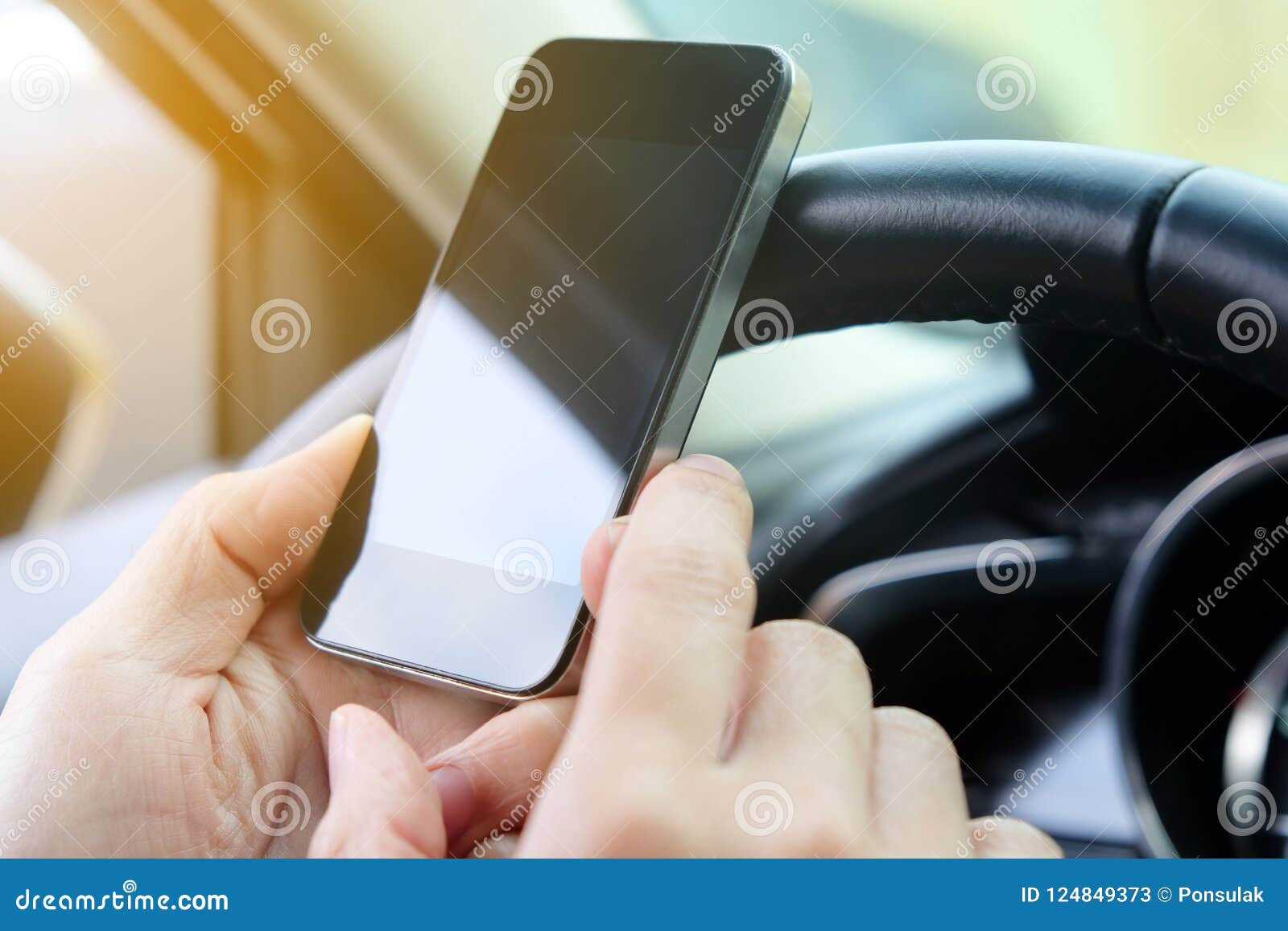 Using Mobile Smart Phone while Driving the Car Stock Image - Image of ...
