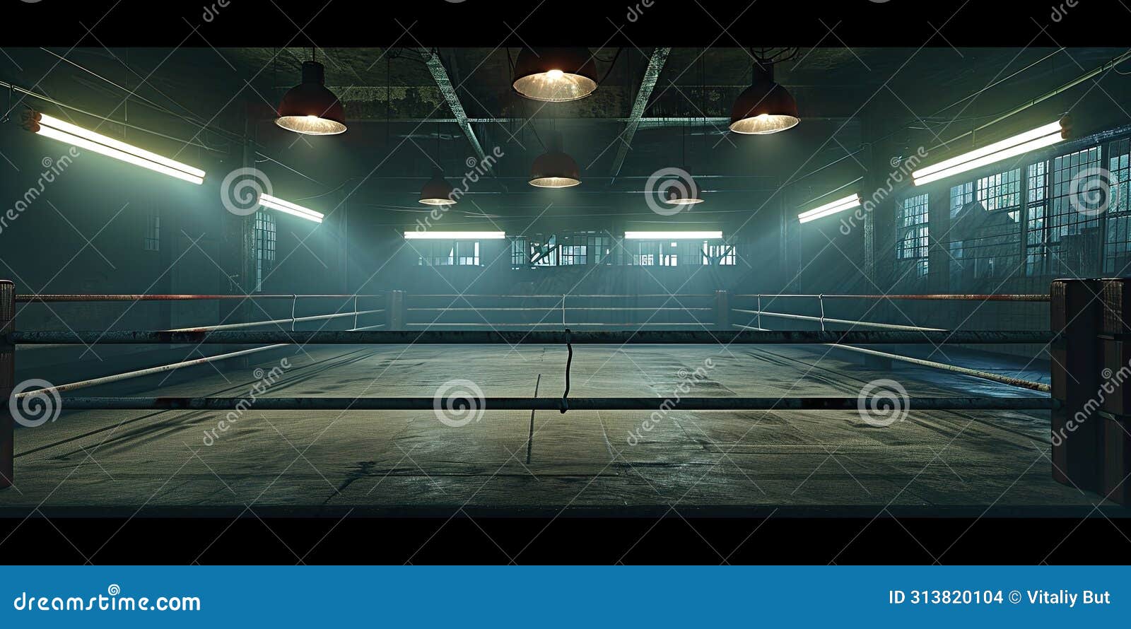 Empty Boxing Ring with Ceiling Lights. Generative AI. Stock Photo ...