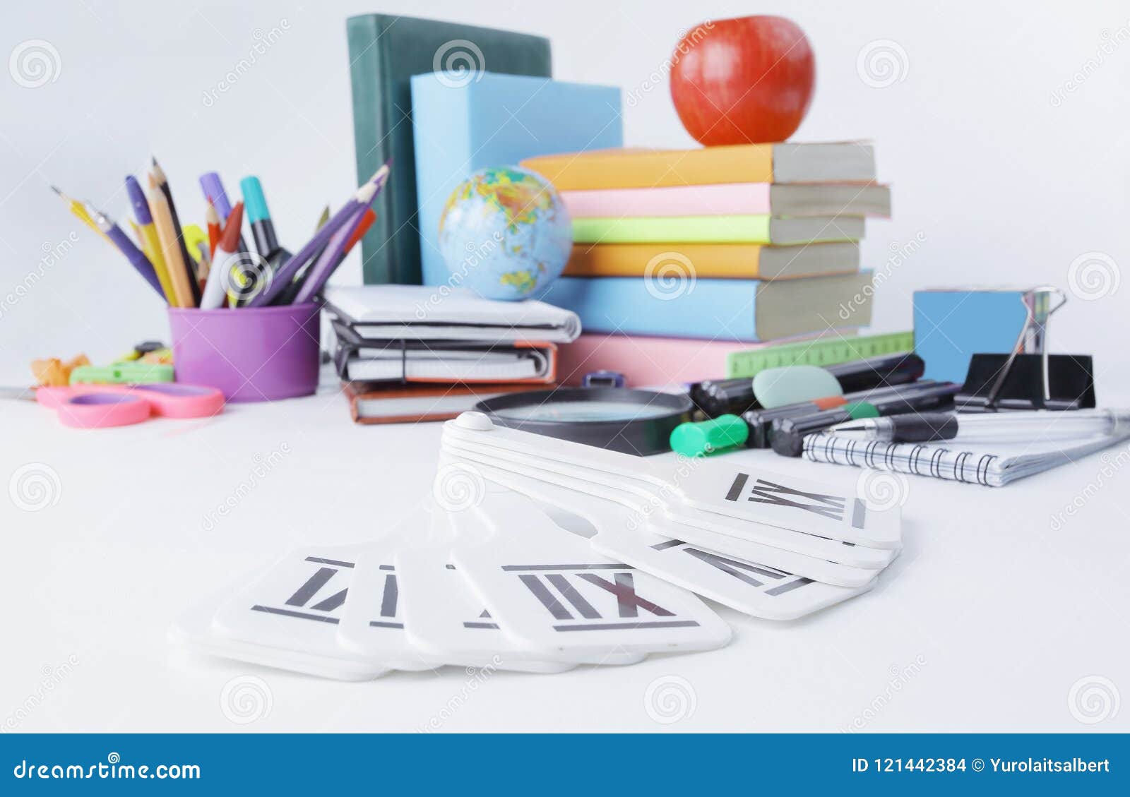 Image of Variety of School Supplies on White Background Stock Photo ...