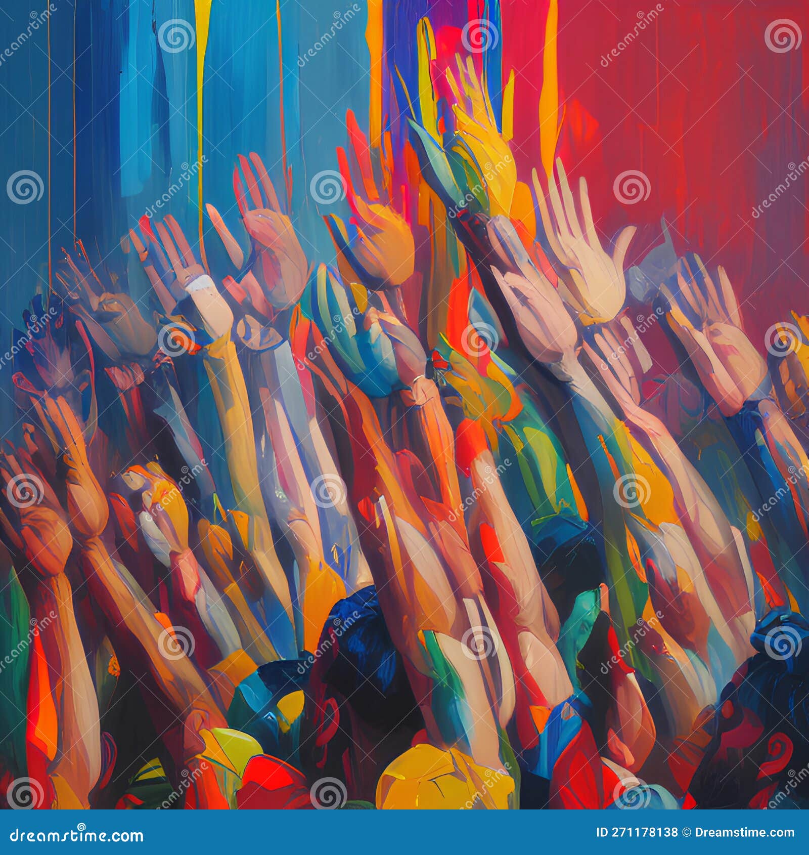 Image of the a Vast Crowd of Hands, Illuminated by a Dreamy and Foggy ...