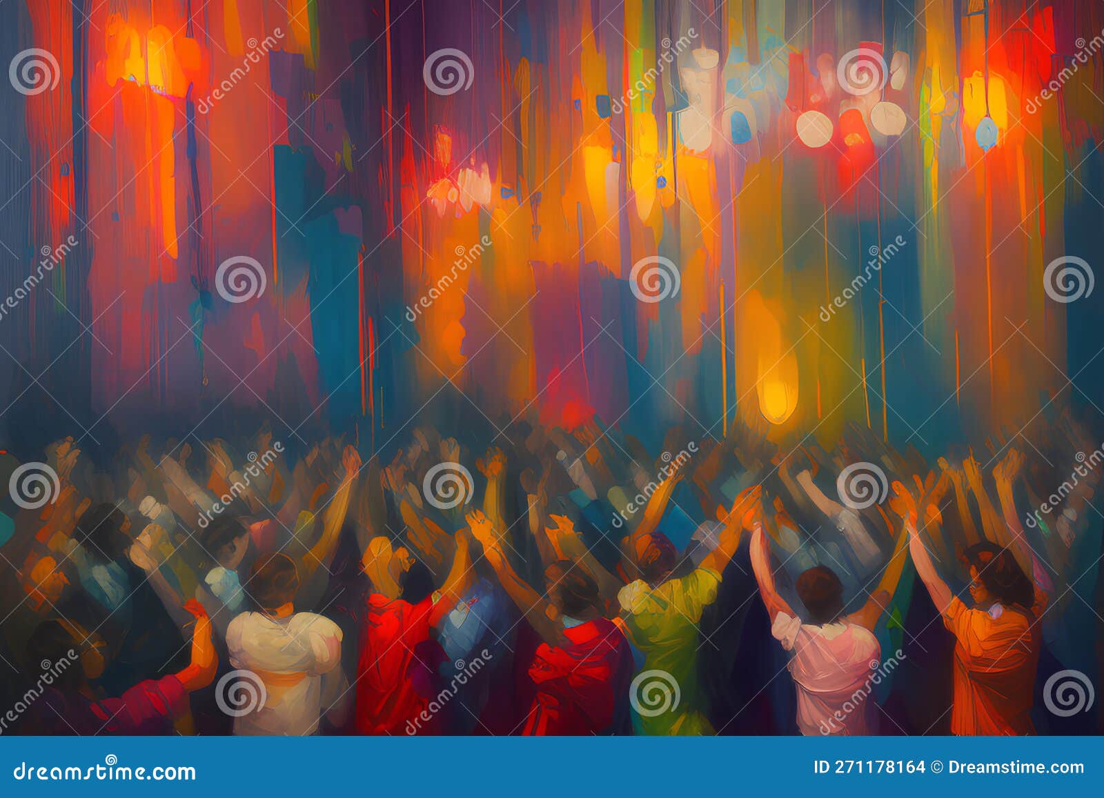 Image of the a Vast Crowd of Hands, Illuminated by a Dreamy and Foggy ...