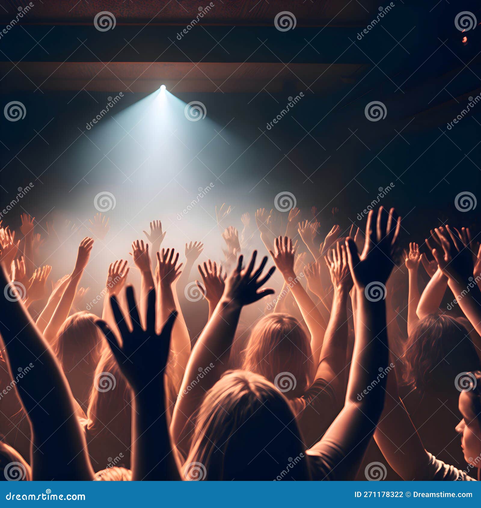 Image of the a Vast Crowd of Hands, Illuminated by a Dreamy and Foggy ...