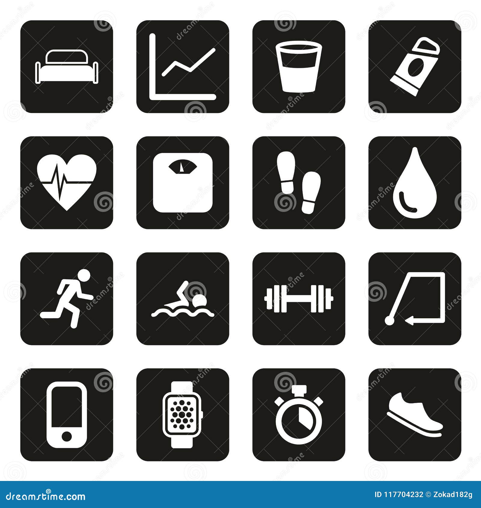 Activity Tracker Icons White on Black Stock Vector - Illustration of ...