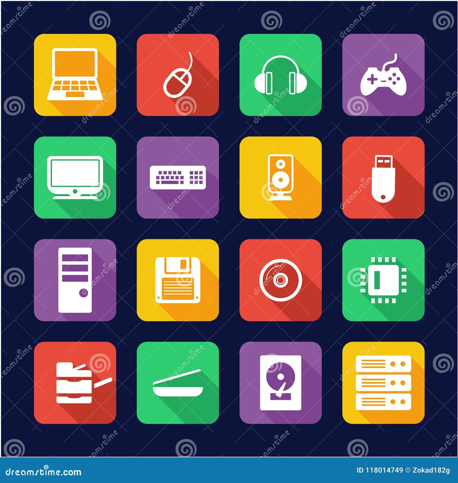 Computer Hardware Icons Flat Design Stock Vector - Illustration of ...