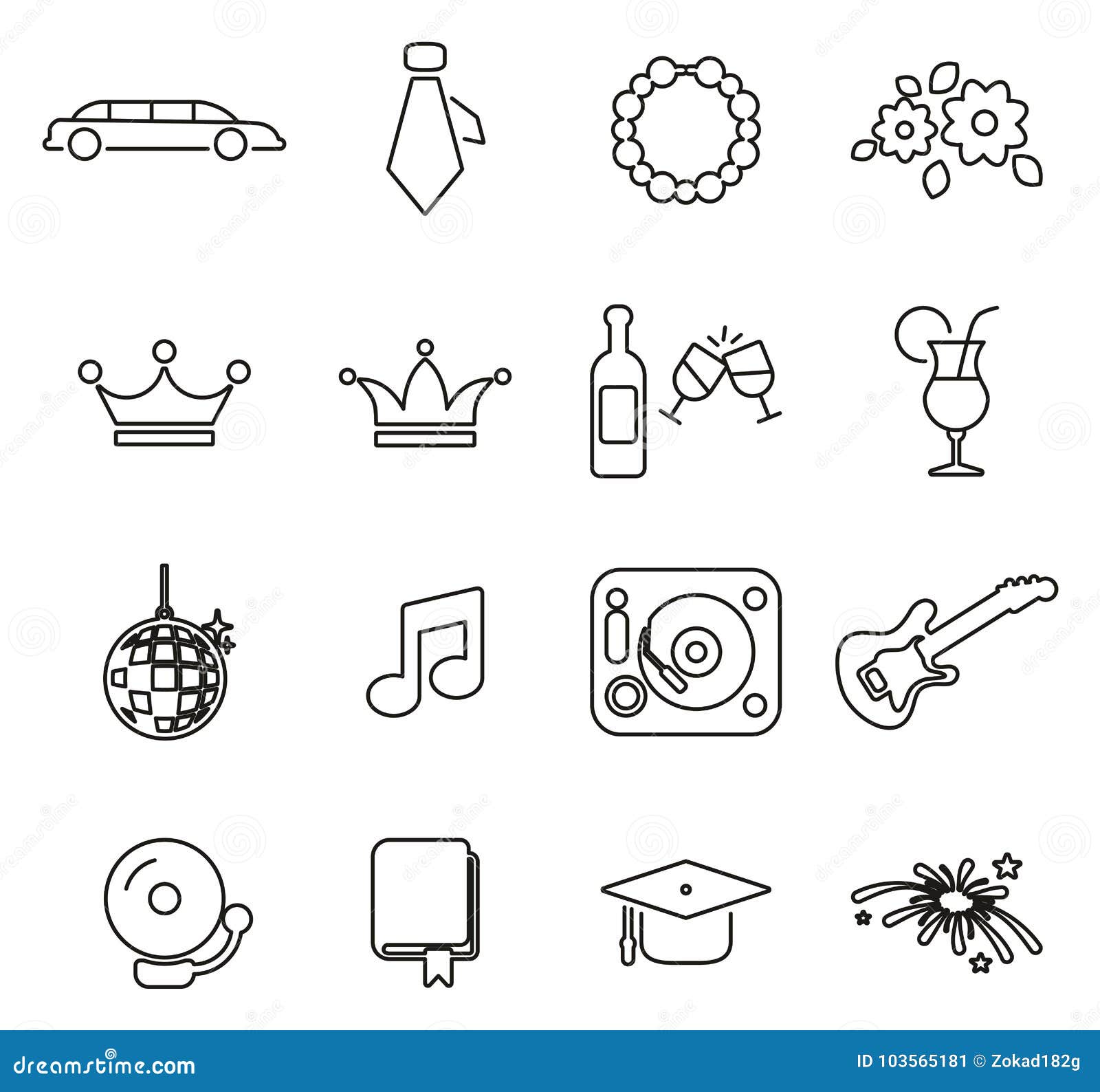 Prom Night Icons Thin Line Vector Illustration Set Stock Vector ...
