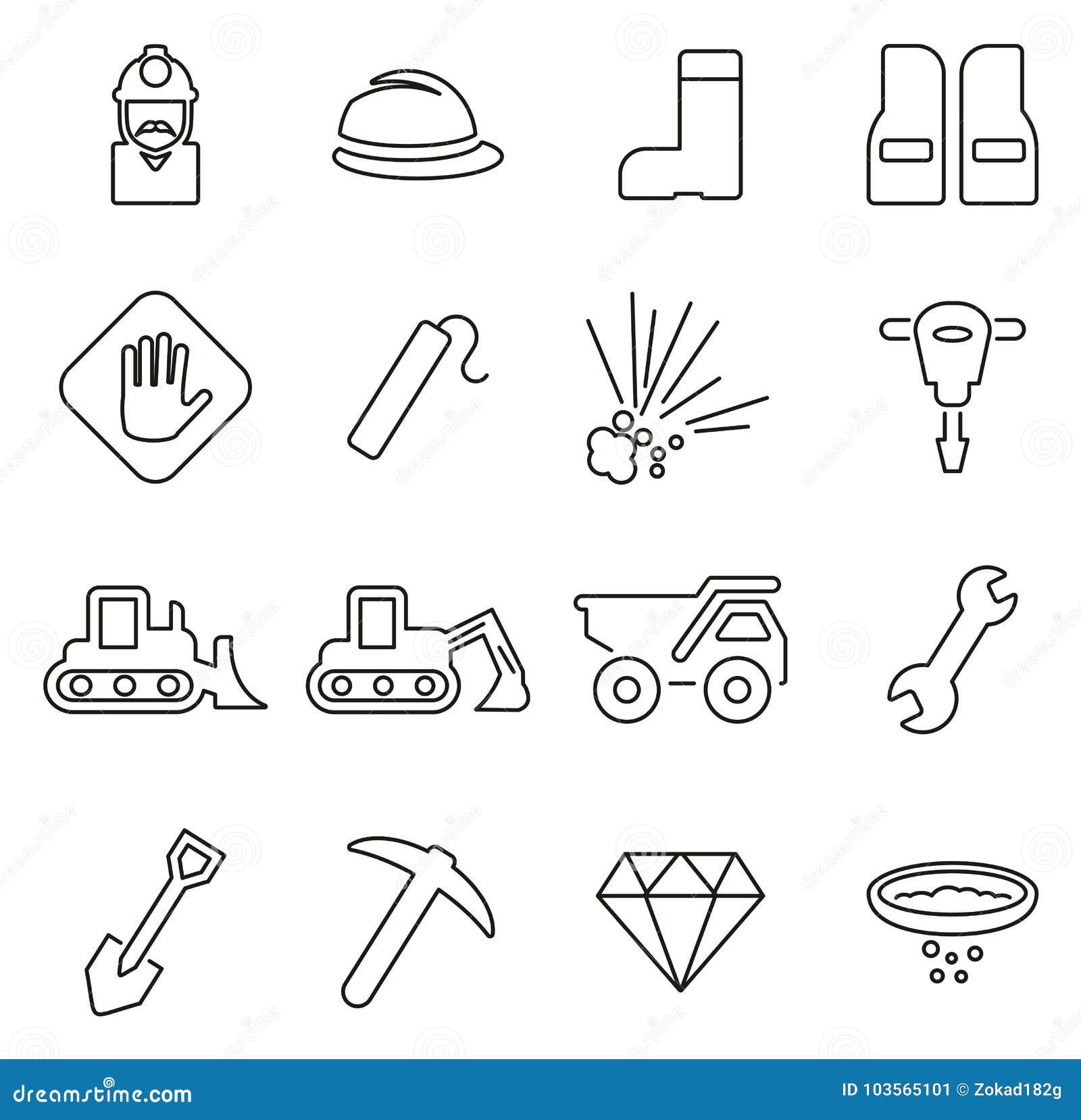 Quarry or Mine Icons Thin Line Vector Illustration Set Stock Vector ...
