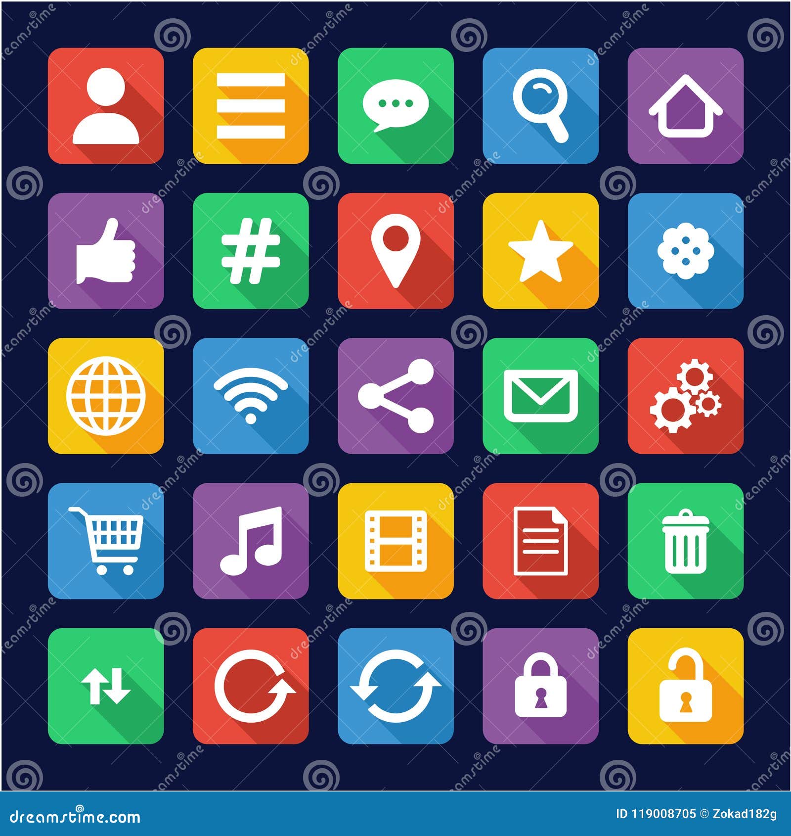 Toolbar or Menu Icons Flat Design Stock Vector - Illustration of circle ...