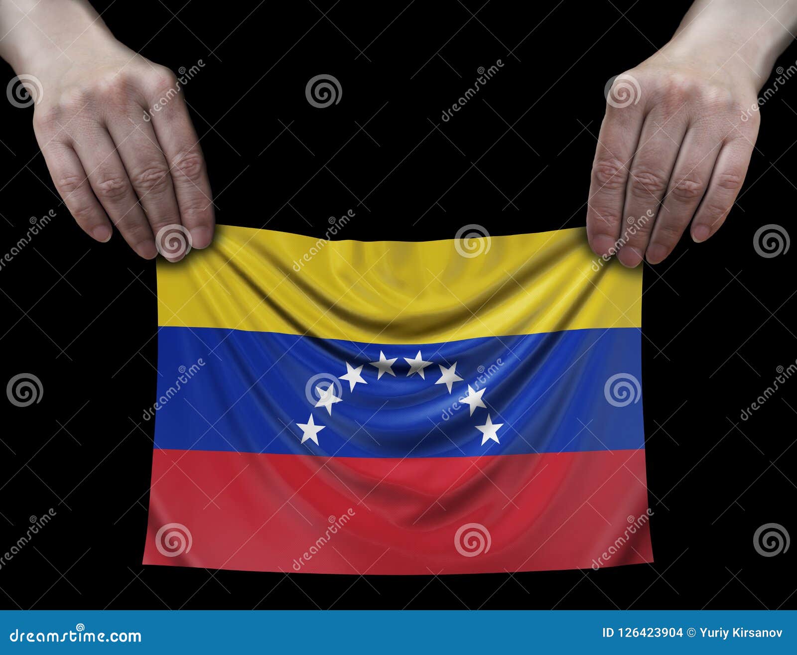 Venezuelan flag in hands stock photo. Image of sign - 126423904