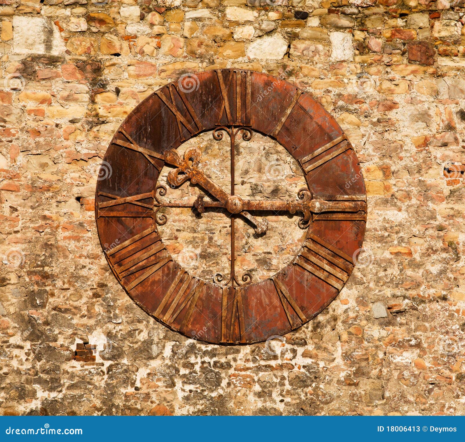 An Image of a Very Old Clock on a Brick Wall Stock Image - Image of ...