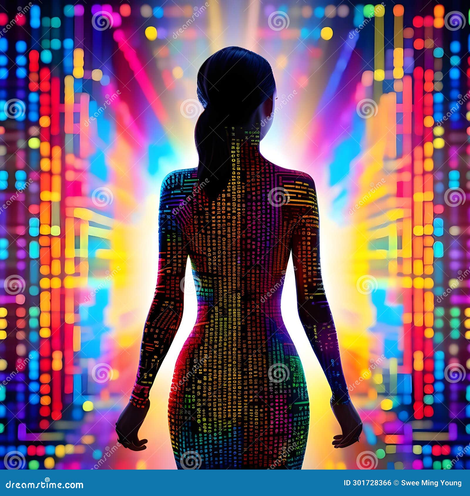 Image of a Vibrant Cascade of Colorful Binary Matrix Code, Forming the ...