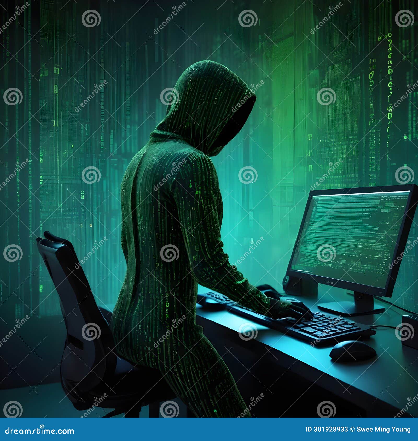 Image of a Vibrant Cascading of Colorful Silhouette Cyber Crime Hacker ...