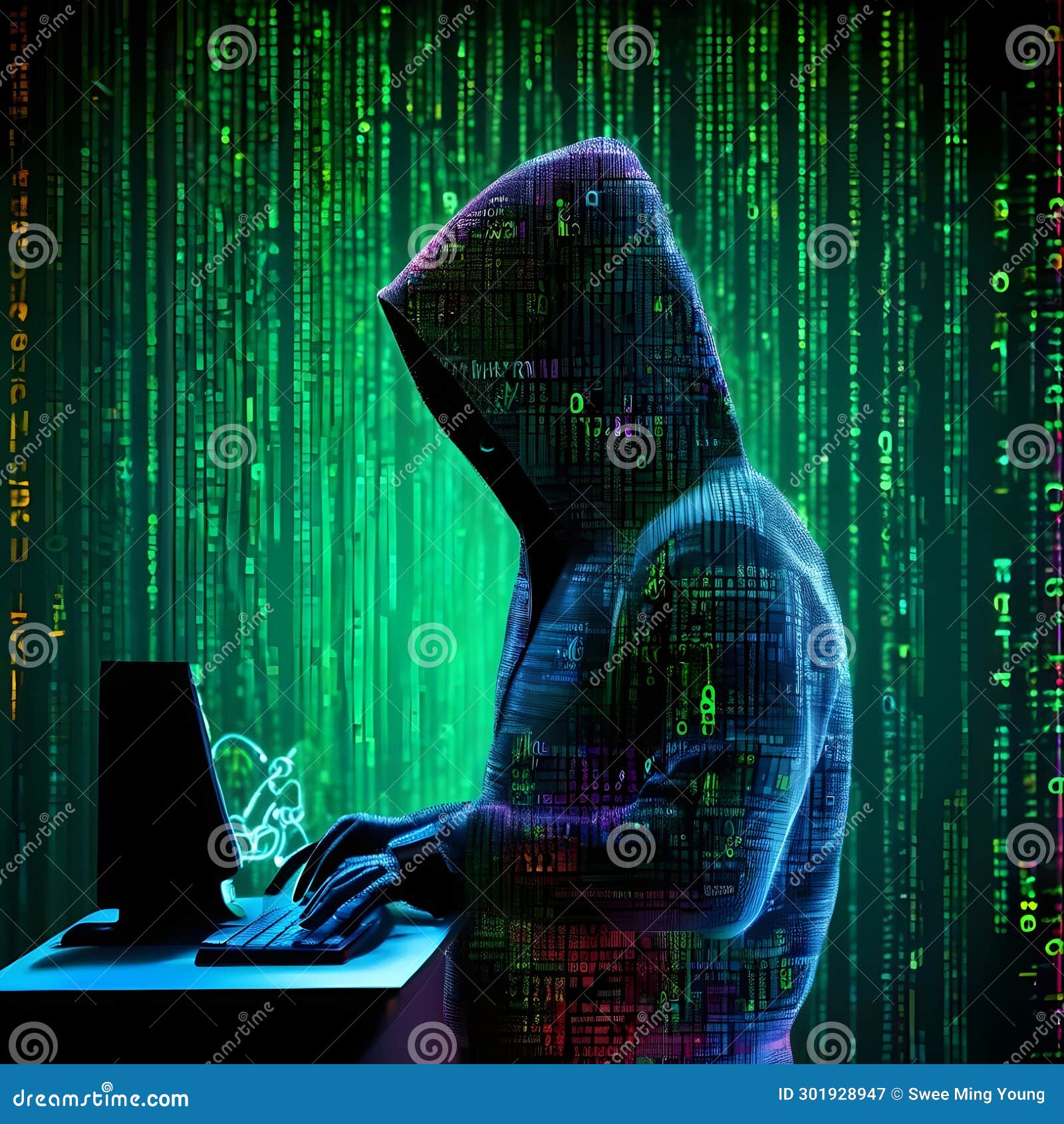 Image of a Vibrant Cascading of Colorful Silhouette Cyber Crime Hacker ...